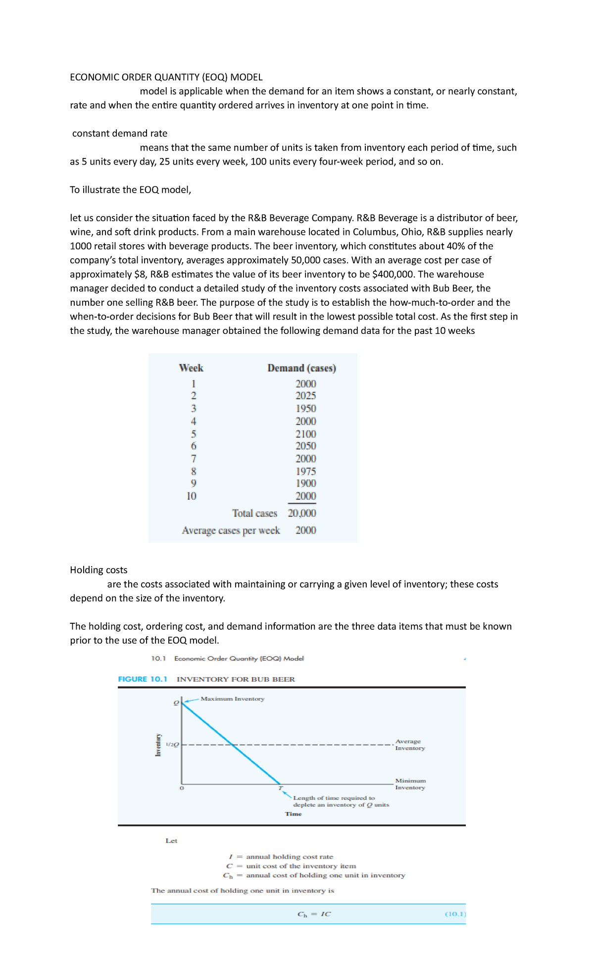 operations management and total quality - ECONOMIC ORDER QUANTITY (EOQ ...