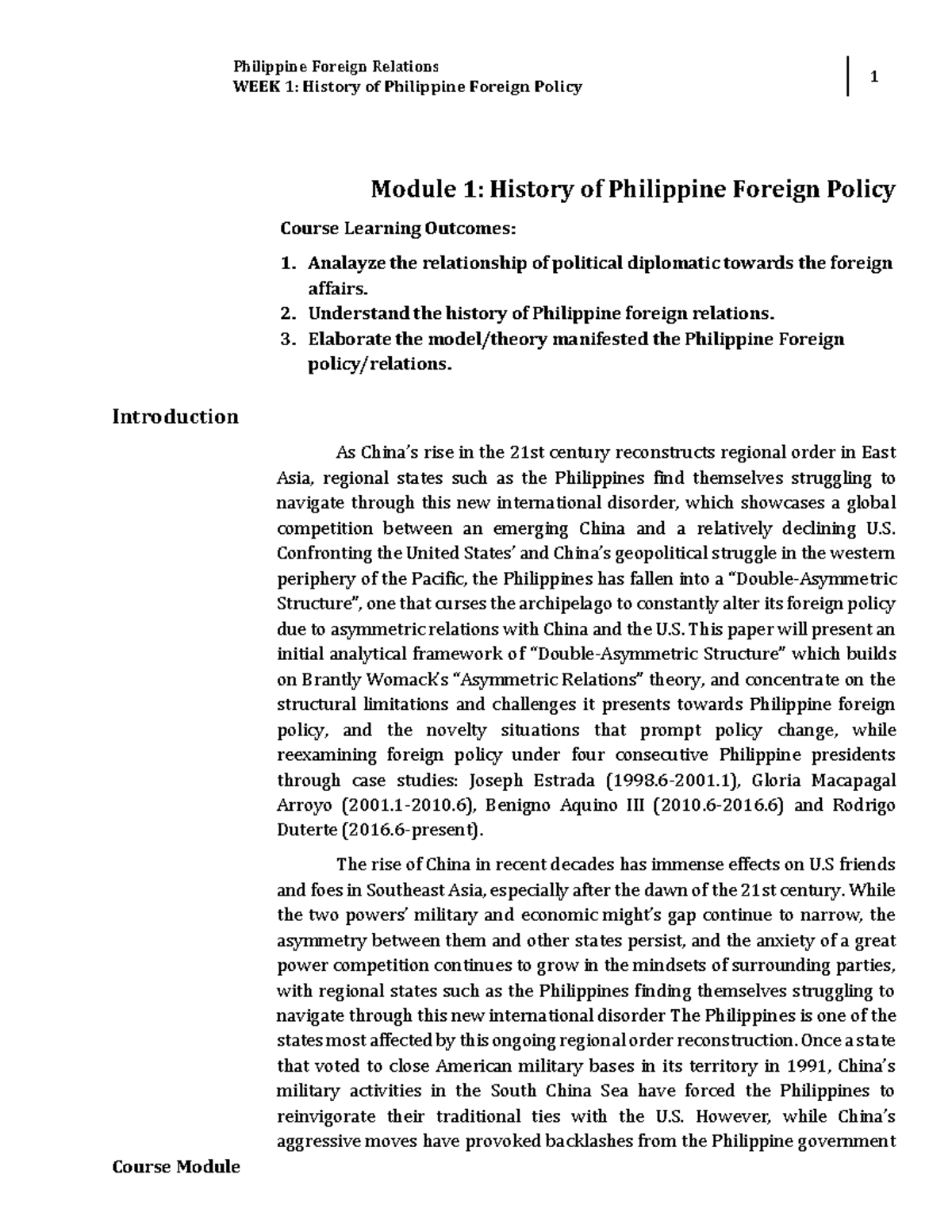 WEEK 1: Understanding Philippine Foreign Policy Dynamics (POL101) - Studocu