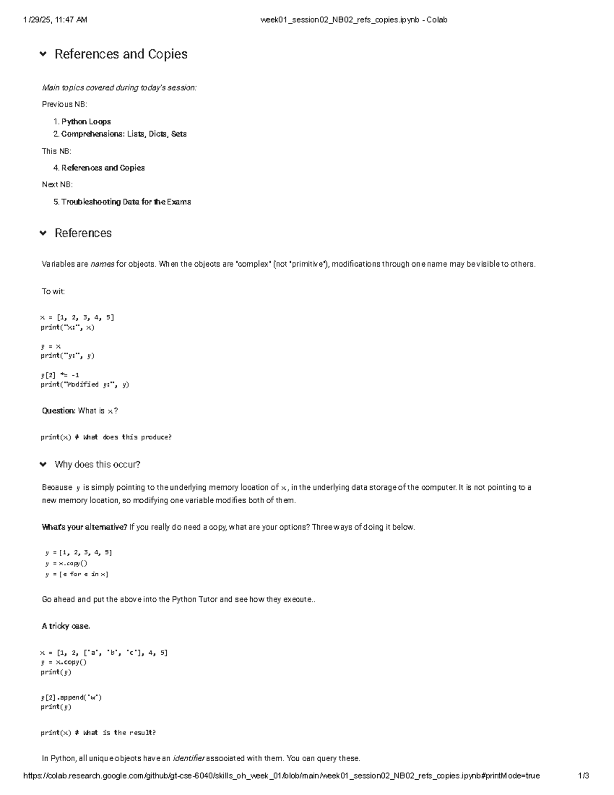 Session 1 transcript - References and Copies Main topics covered during today's session ...