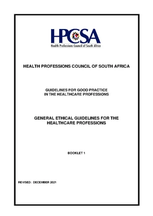 HPCSA Booklet 1: General Ethical Guidelines for Health Care Professions ...