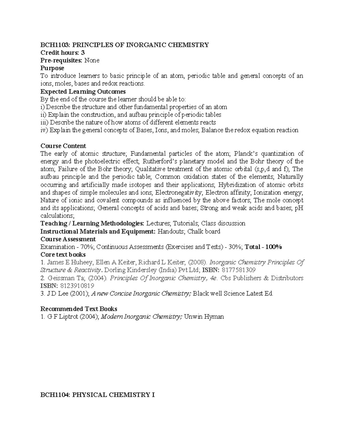 BCH1103: Principles of Inorganic Chemistry Course Outline and Notes ...