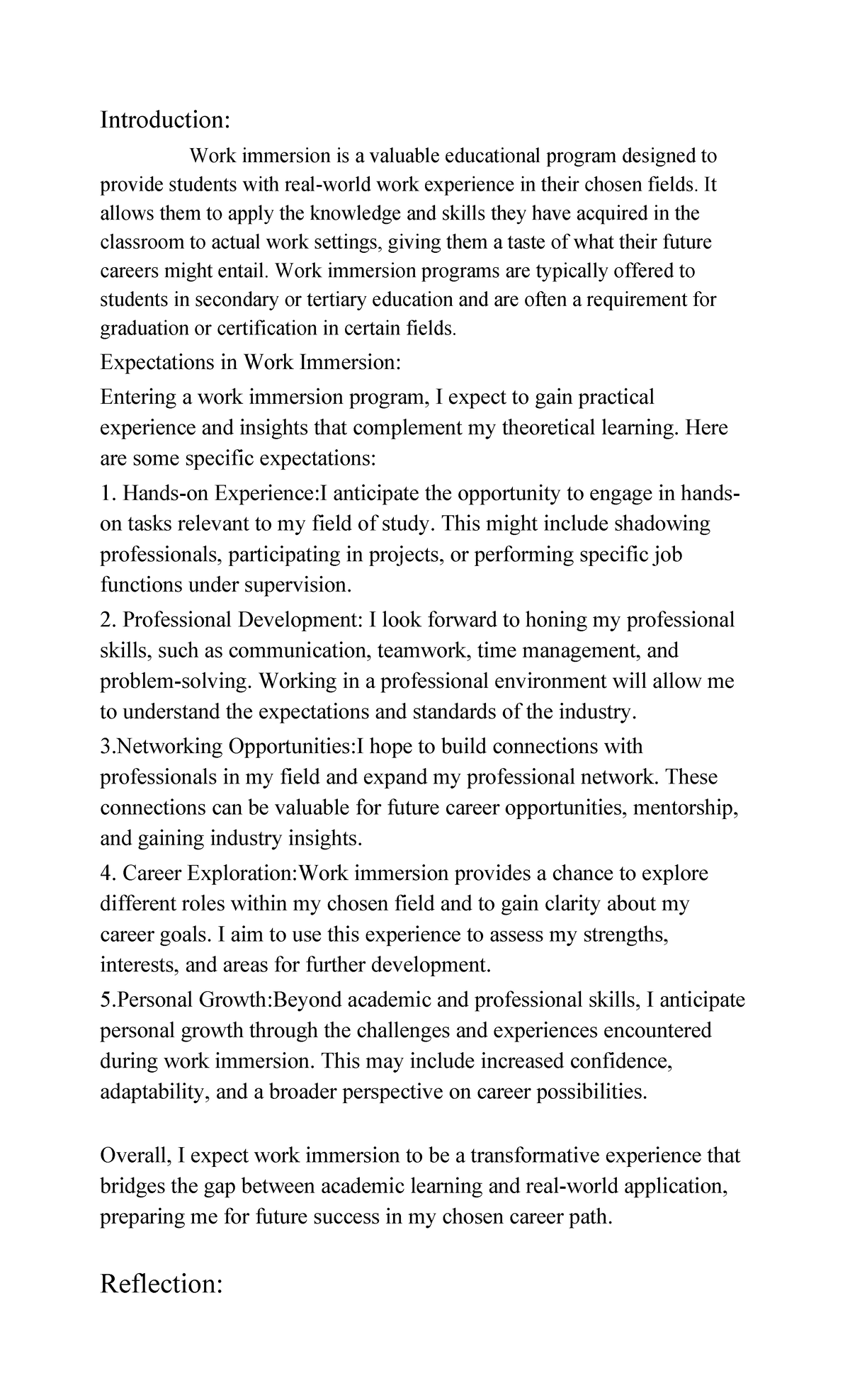 Work Immersion Reflection at Top Ridge Catering: Insights ...