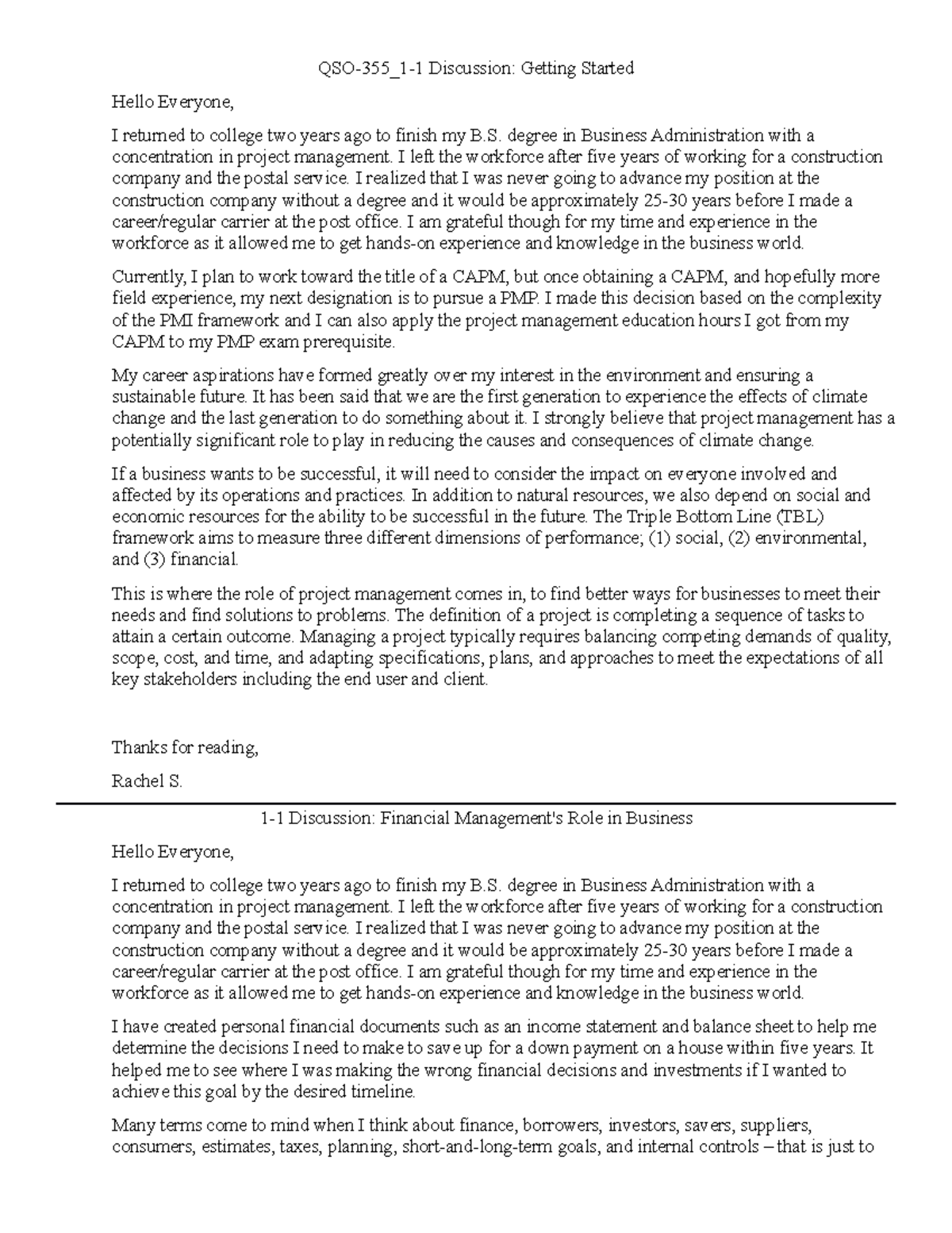 QSO-355 Module One Discussion: Career & Financial Insights - Studocu