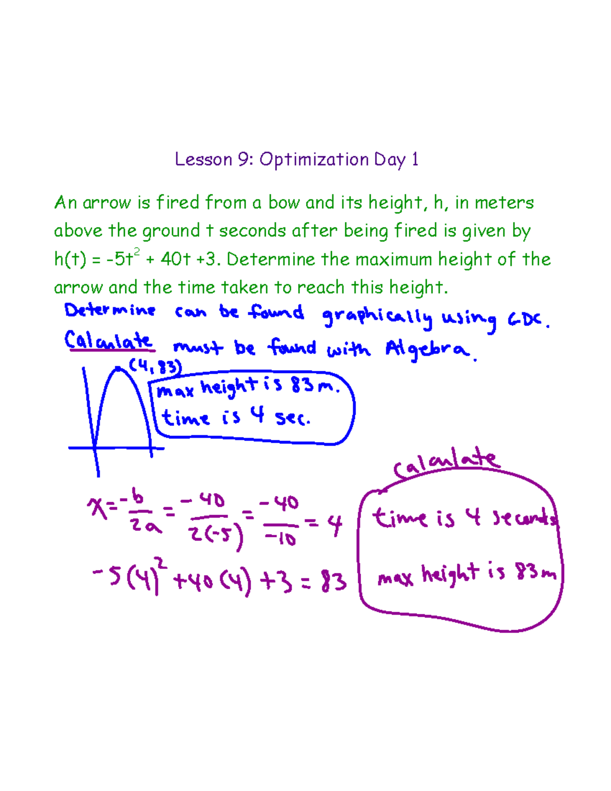 Lesson 9: Optimization Day 1 - Arrow Height Analysis - Studocu