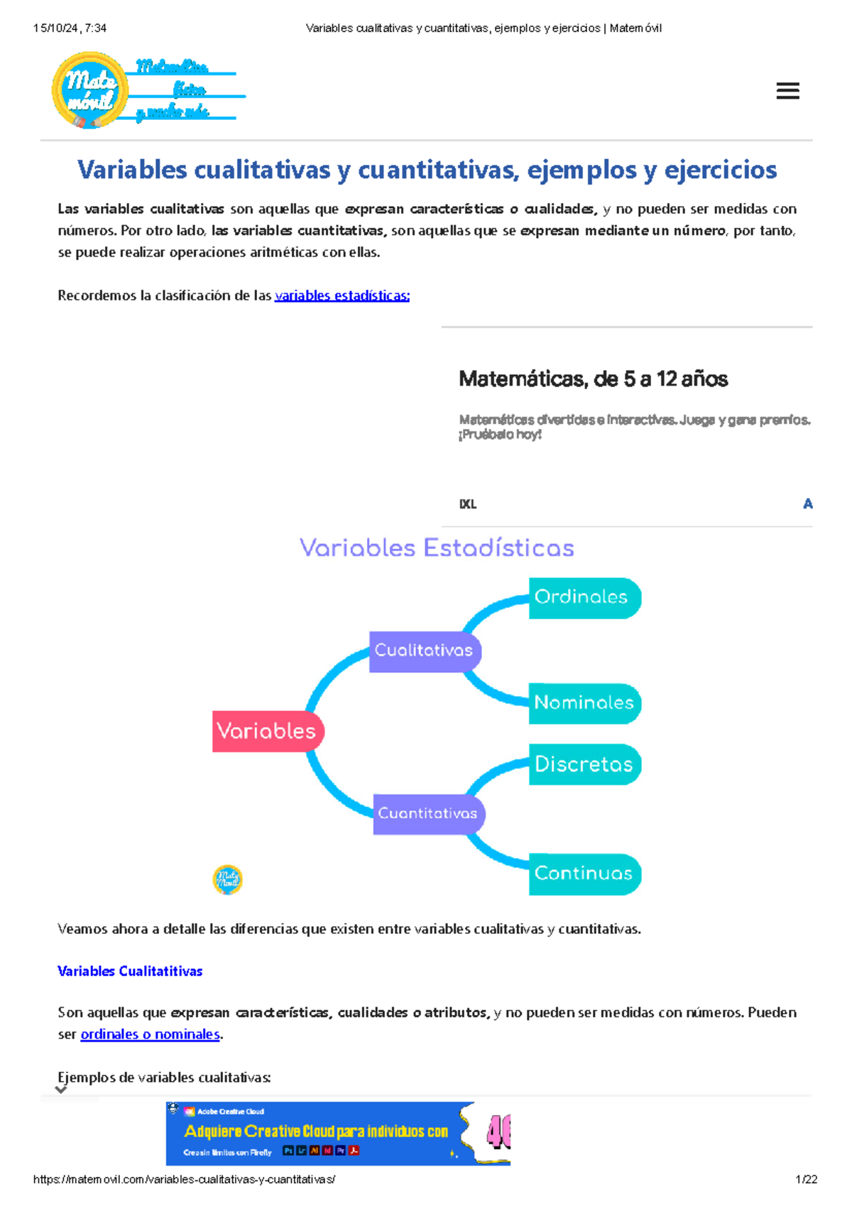 Ejemplos y Ejercicios de Variables Cuantitativas y Cualitativas en Móvil - Studocu