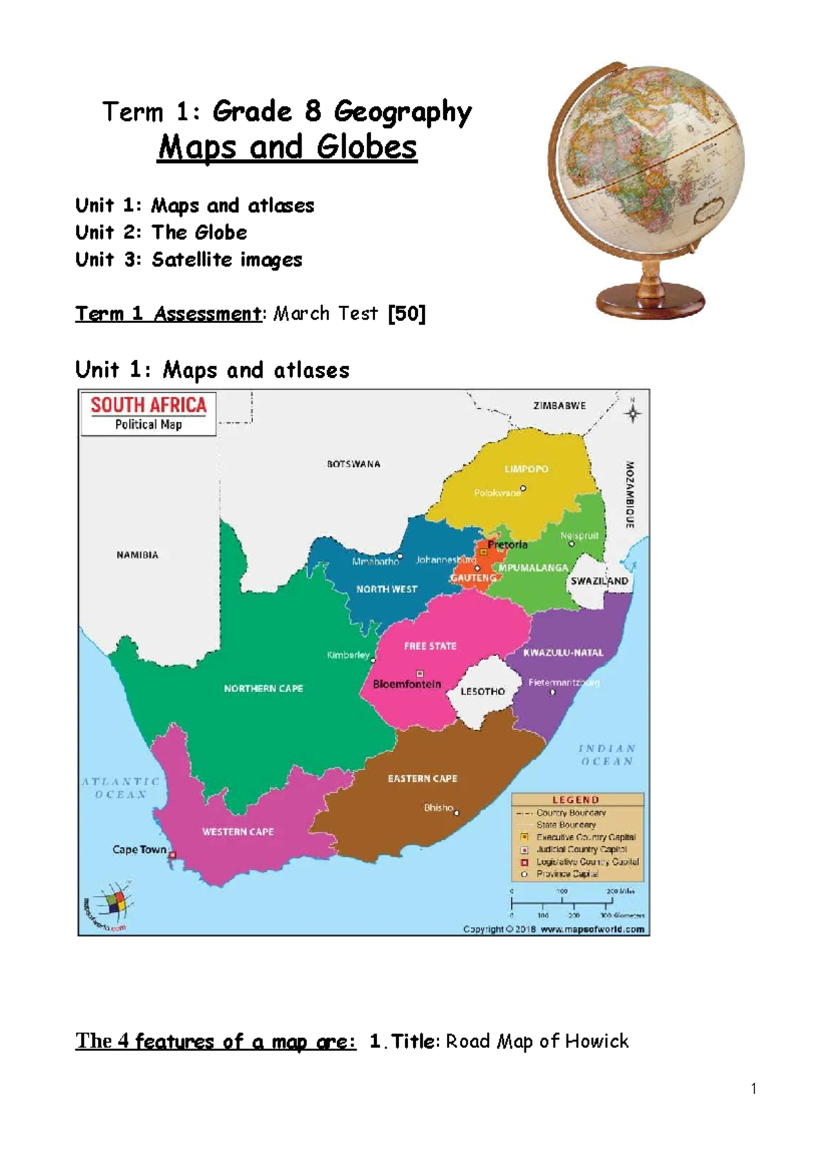 Grade 8 Geography: Maps and Globes Unit 1 & Term 1 Assessment Guide ...