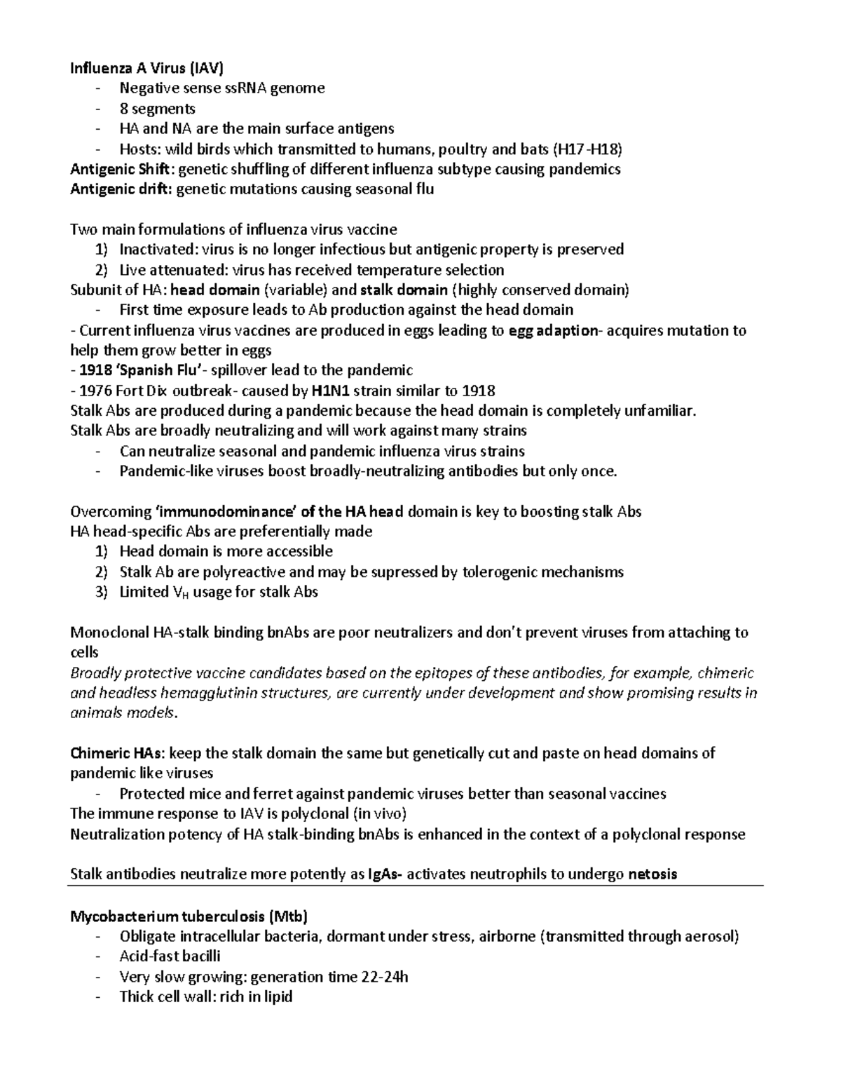 Module 3 immuno notes - Influenza A Virus (IAV) Negative sense ssRNA ...