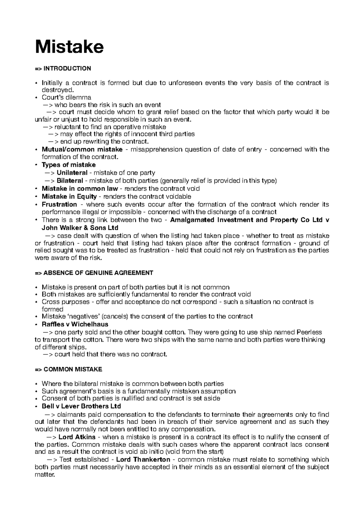 LAW-101: Mistakes in Contract Law - Types, Principles, and Case ...