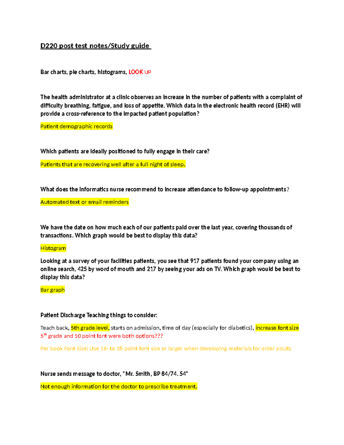 D220 Post-Test Study Guide: Key Concepts & Informatic Solutions - Studocu