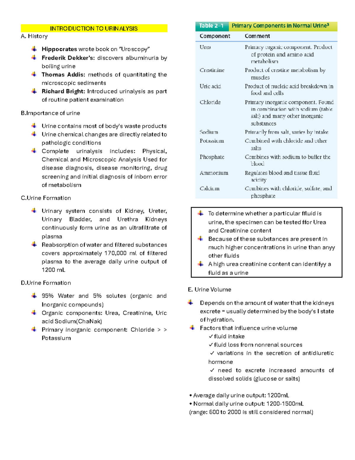 AUBF Transes - notes - INTRODUCTION TO URINALYSIS A. History ...