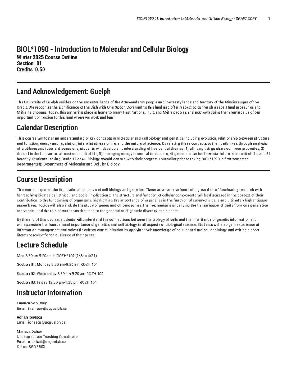 BIOL 1090 W25: Intro to Molecular & Cellular Biology Course Outline ...