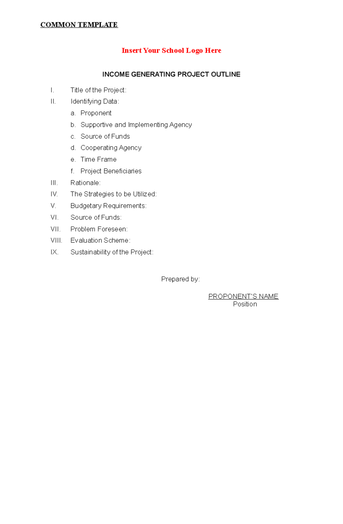 Income Generating Project Proposal Template (School Code) - Studocu