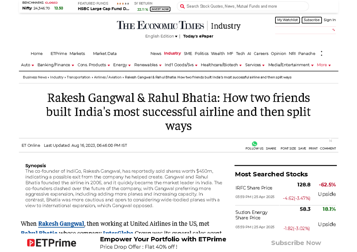 Rakesh Gangwal & Rahul Bhatia: The Rise and Split of IndiGo Airline ...