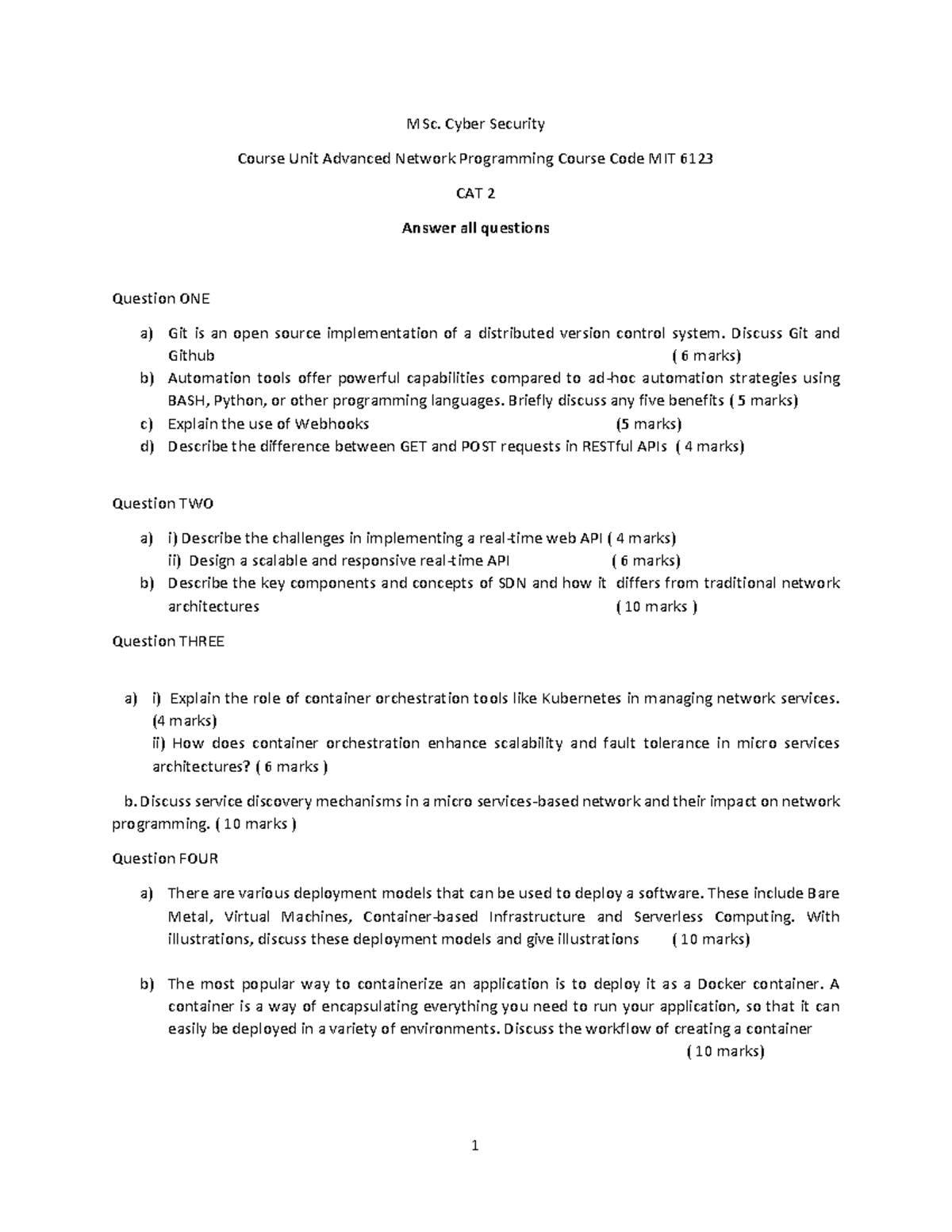 CAT 2 - Assignment - 1 MSc. Cyber Security Course Unit Advanced Network ...