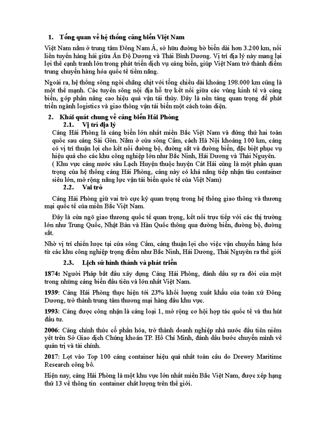 Tổng quan về Cảng Hải Phòng - Hệ thống cảng biển Việt Nam - Studocu