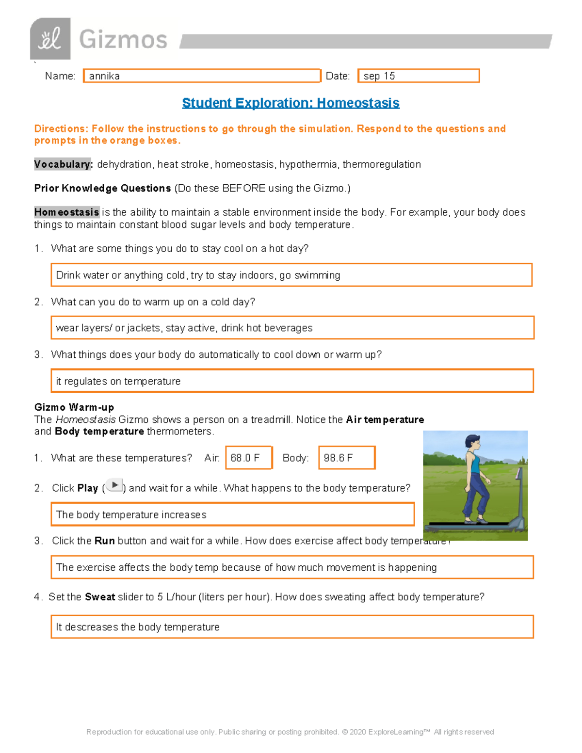 Homeostasis SE: Student Exploration on Thermoregulation and Sweating ...