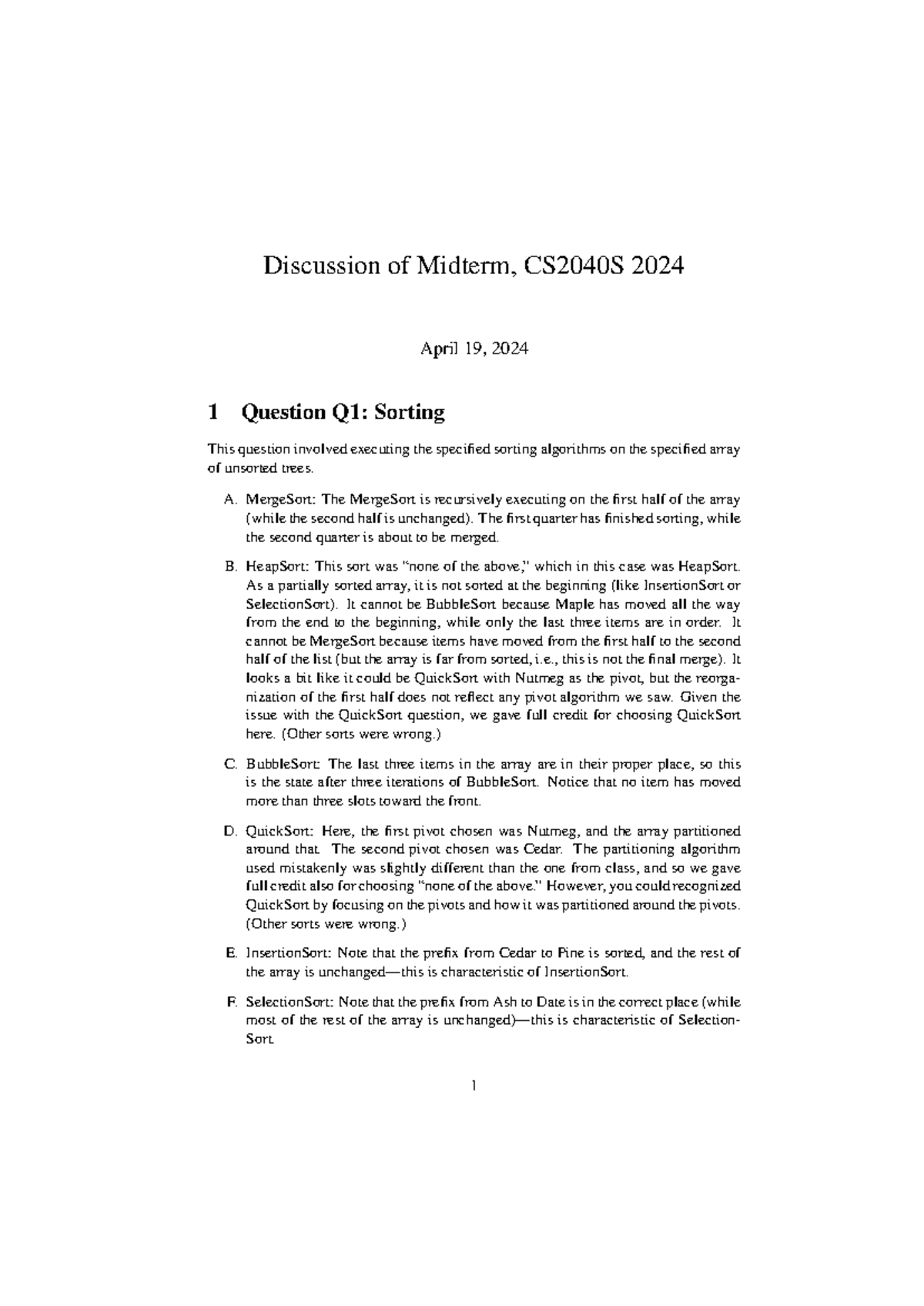 Midterm discussion - Summary Data Structures & Algorithms - Discussion ...