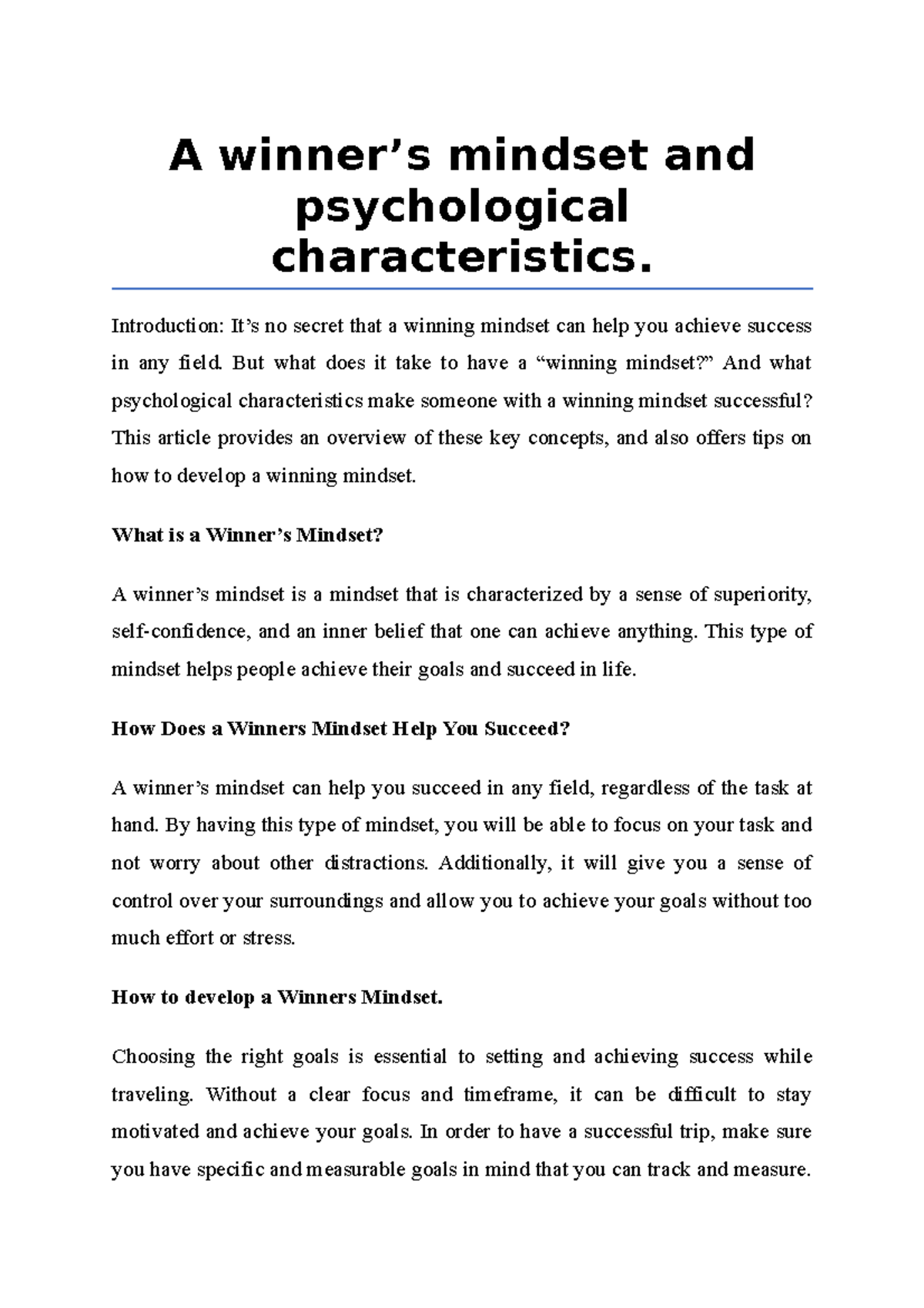 Winning Mindset: Key Psychological Traits for Success - Studocu