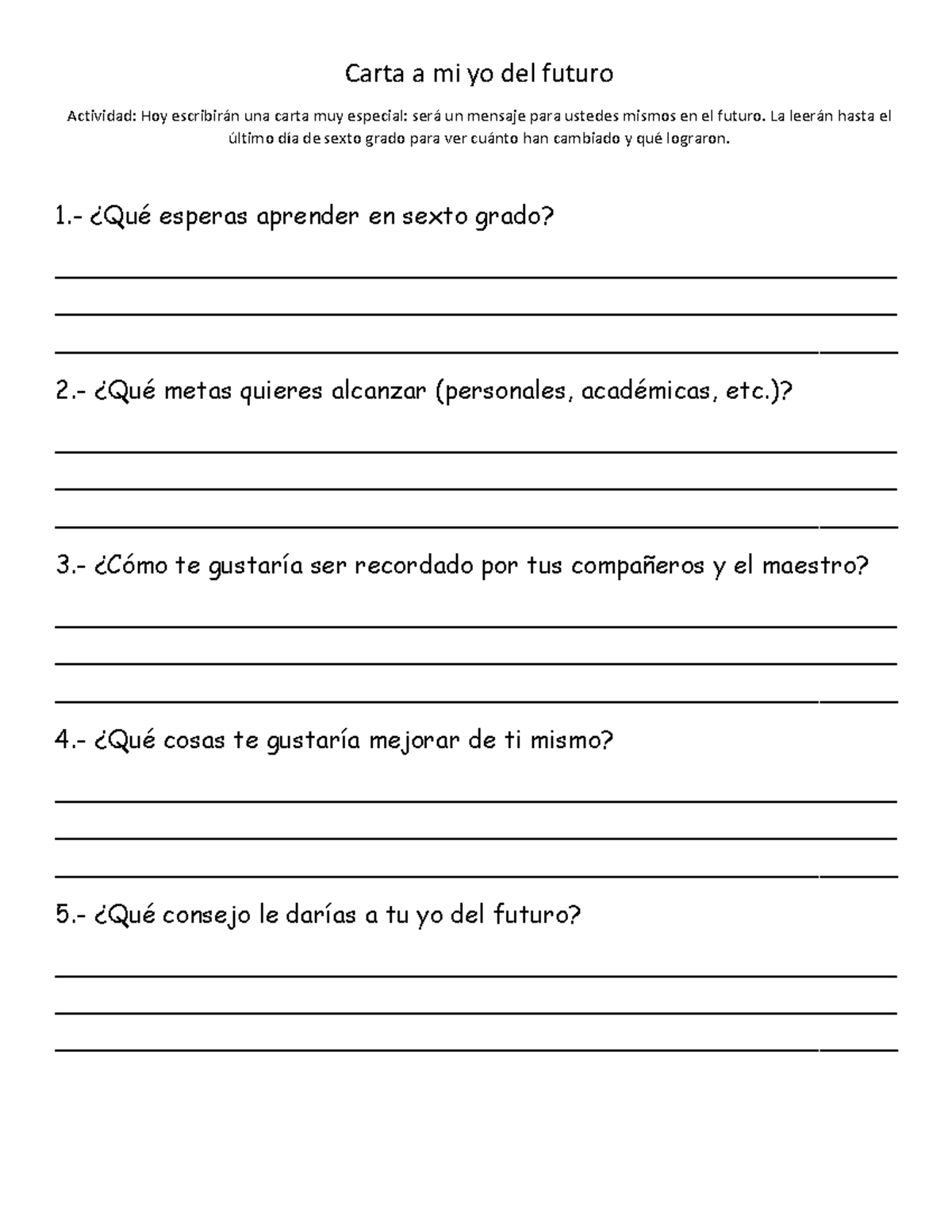 Carta a mi yo del futuro - Actividad de Sexto Grado - Studocu