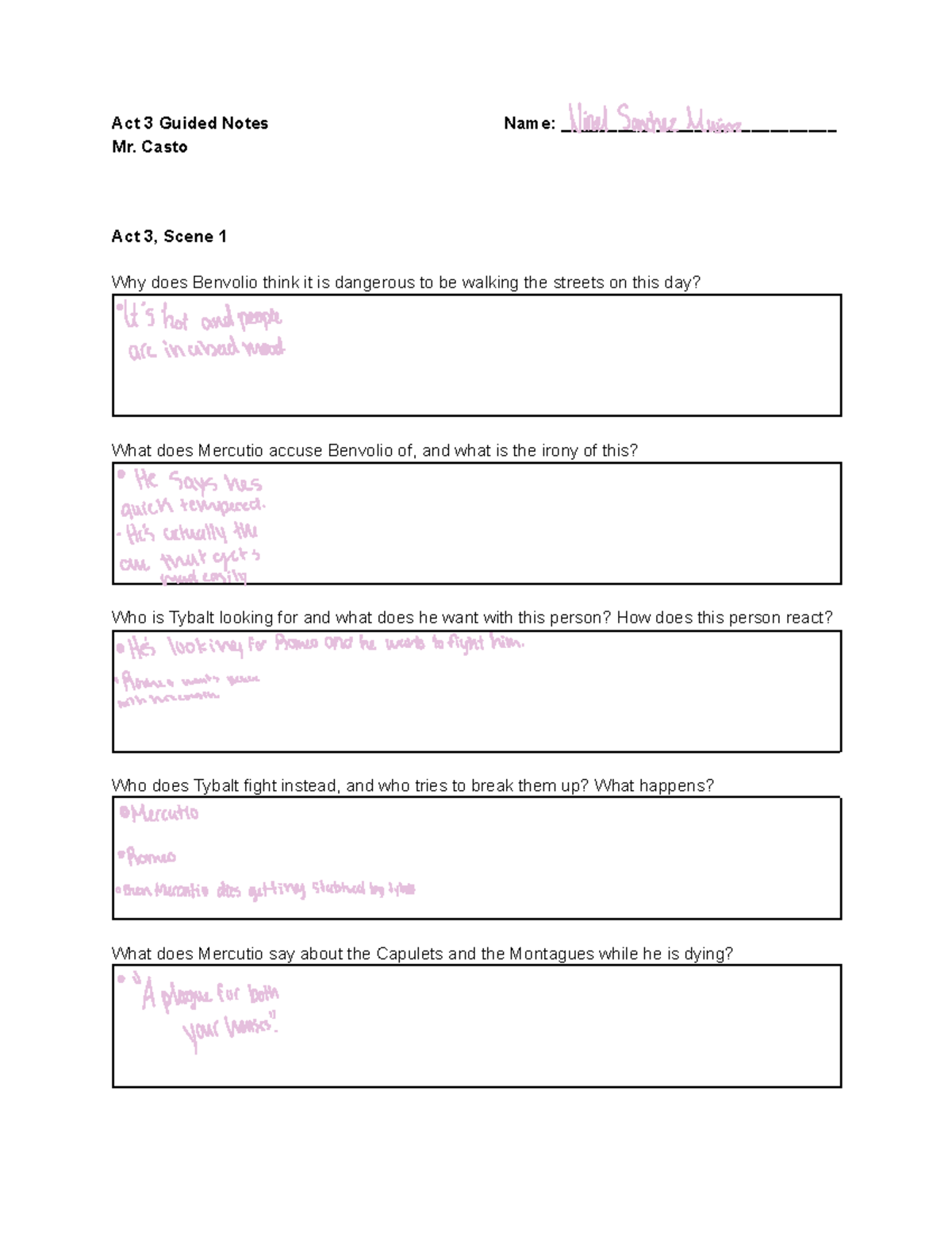 Act 3 Guided Notes: Key Events and Character Analysis in Romeo and ...