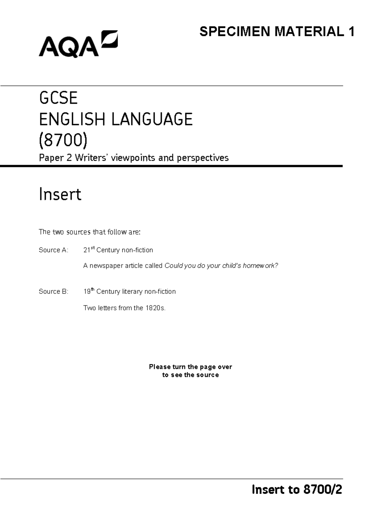 GCSE ENGLISH LANGUAGE (8700) Paper 2: Viewpoints & Perspectives ...