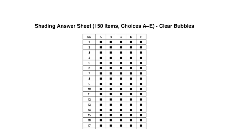 Shading Answer Sheet (150 Items) - Clear Bubbles Format - Studocu