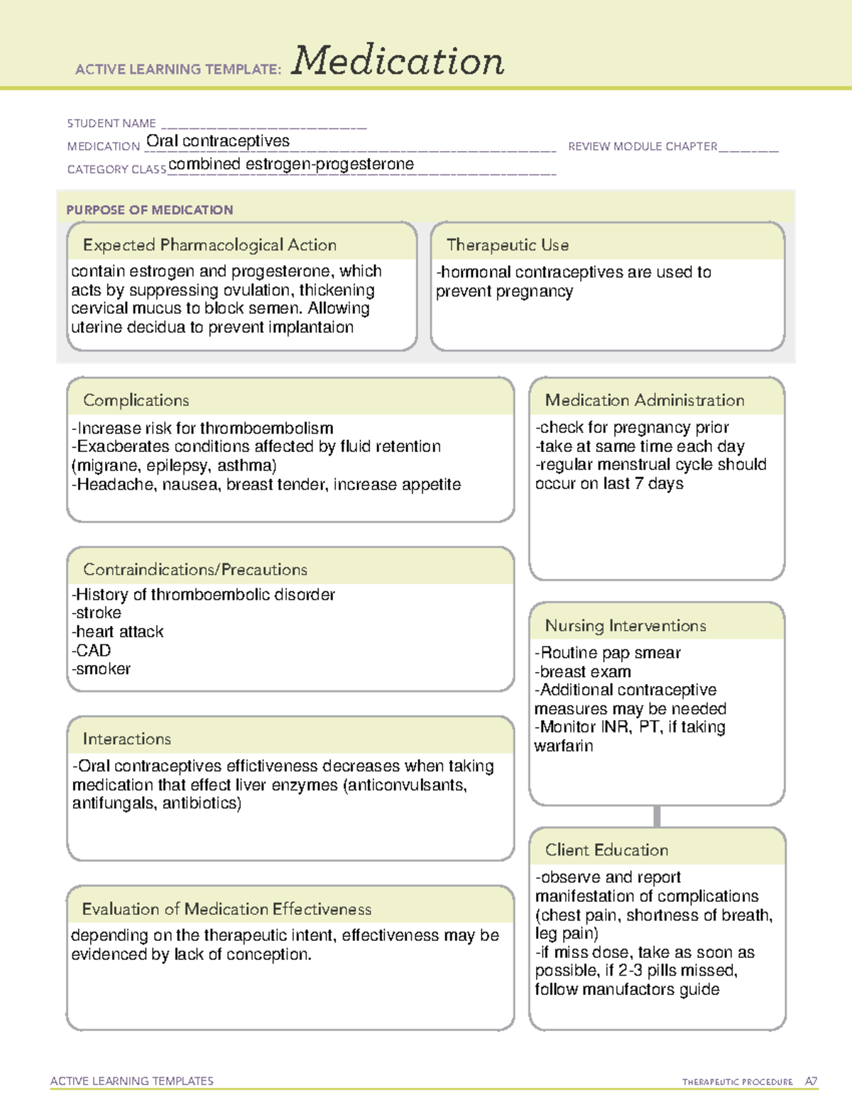 Active Learning Template: Oral Contraceptives Overview and Guidelines ...