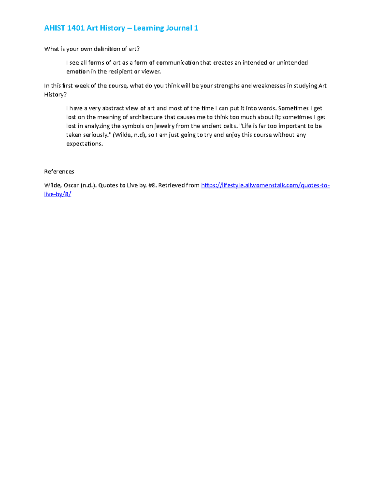 AHIST 1401 - Learning Journal 1 - AHIST 1401 Art History – Learning ...