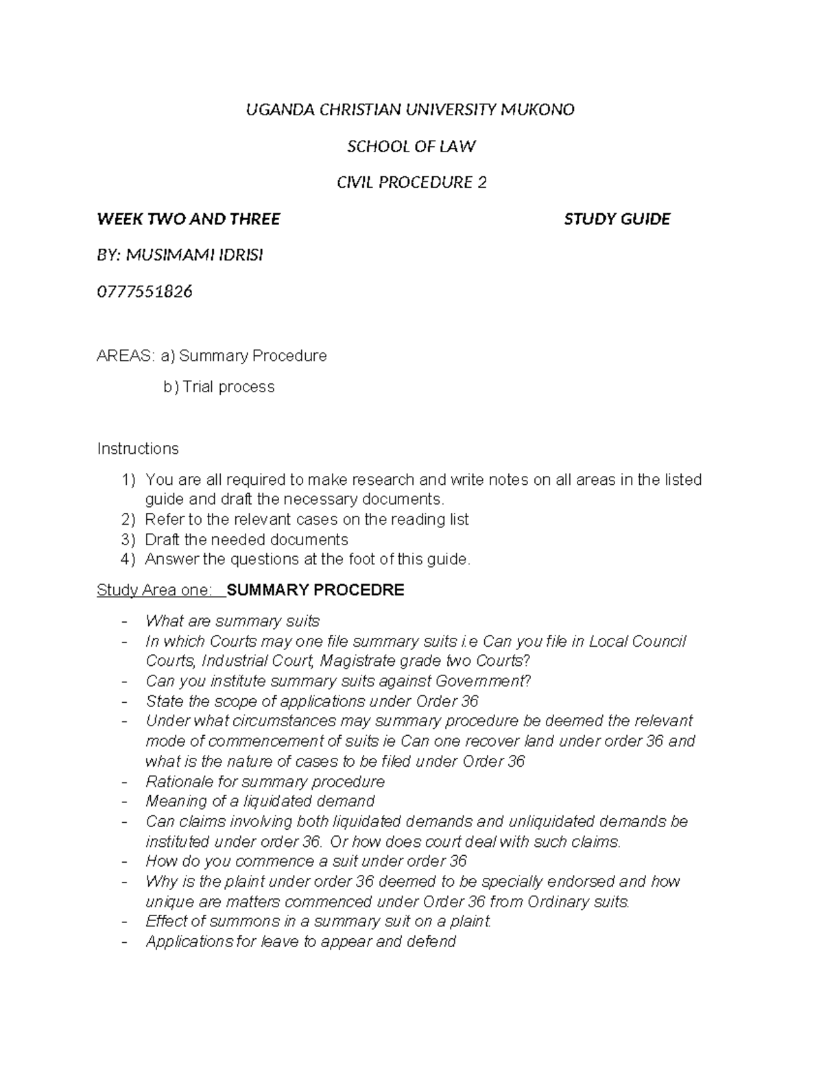 Study Guide: Civil Procedure 2 - Order 36 Overview and Key Concepts ...