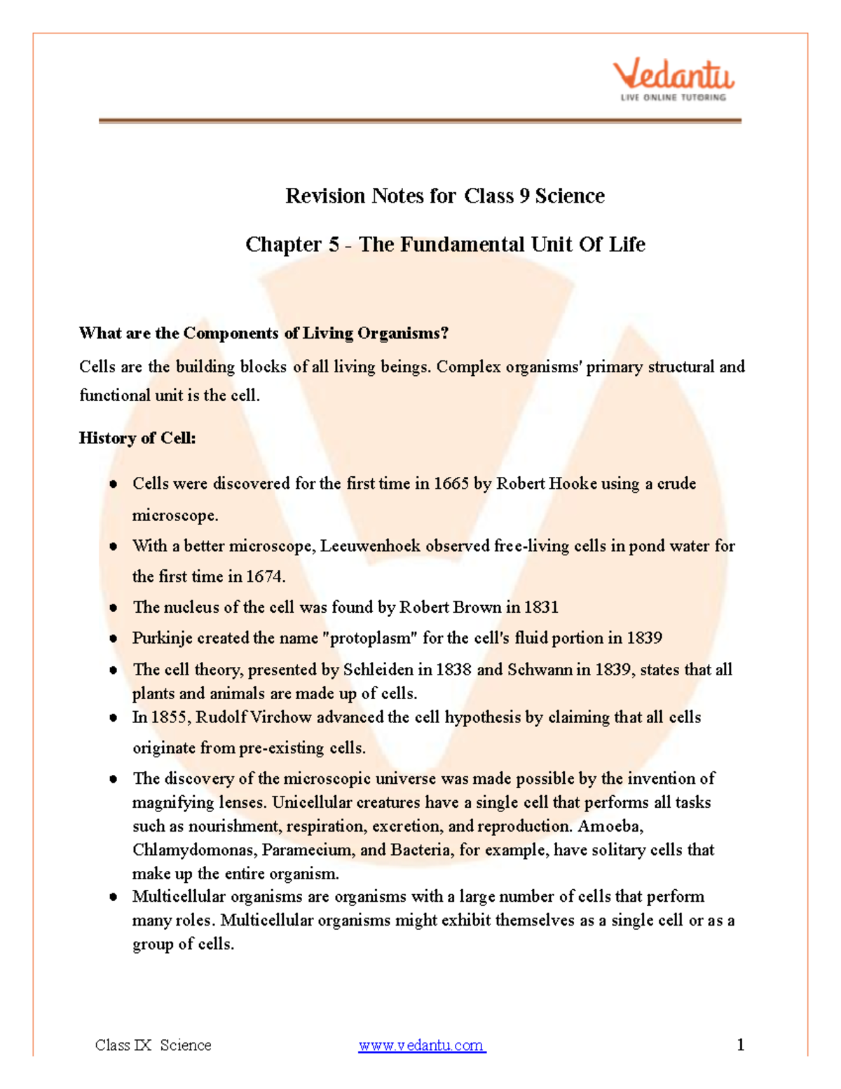 Cbse Class 9 Science Chapter 5 Notes The Fundamental Unit Of Life 2941