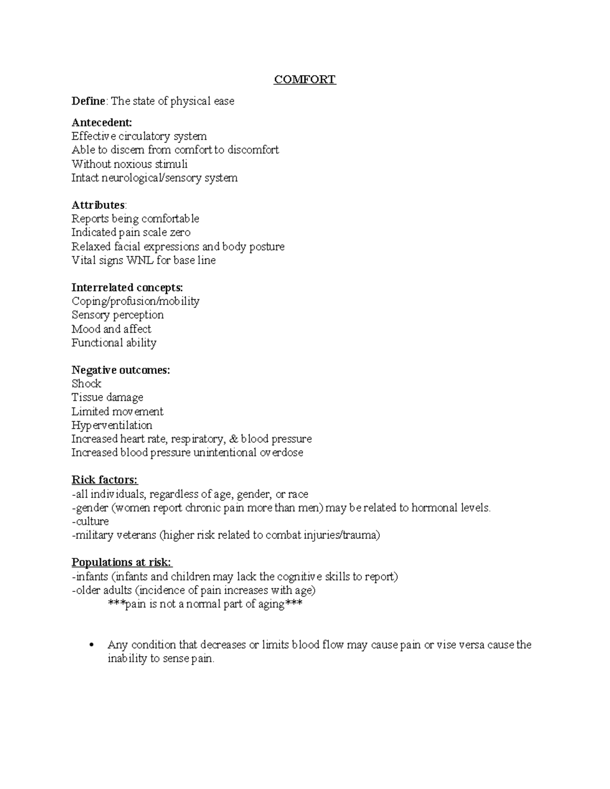 Comfort Study Guide: Understanding Pain and Functional Ability - Studocu