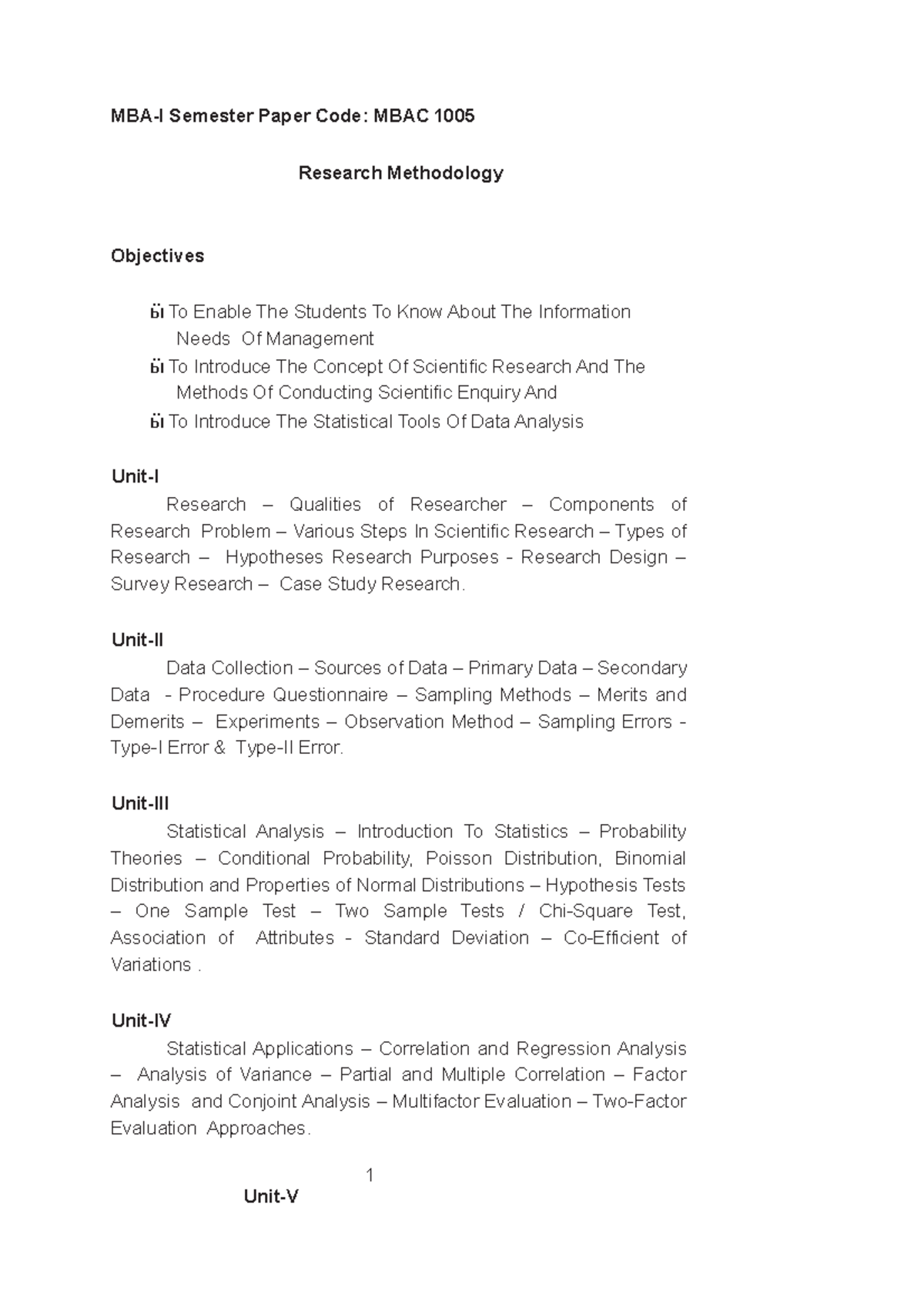 Research Methodology-study material - MBA-I Semester Paper Code: MBAC ...