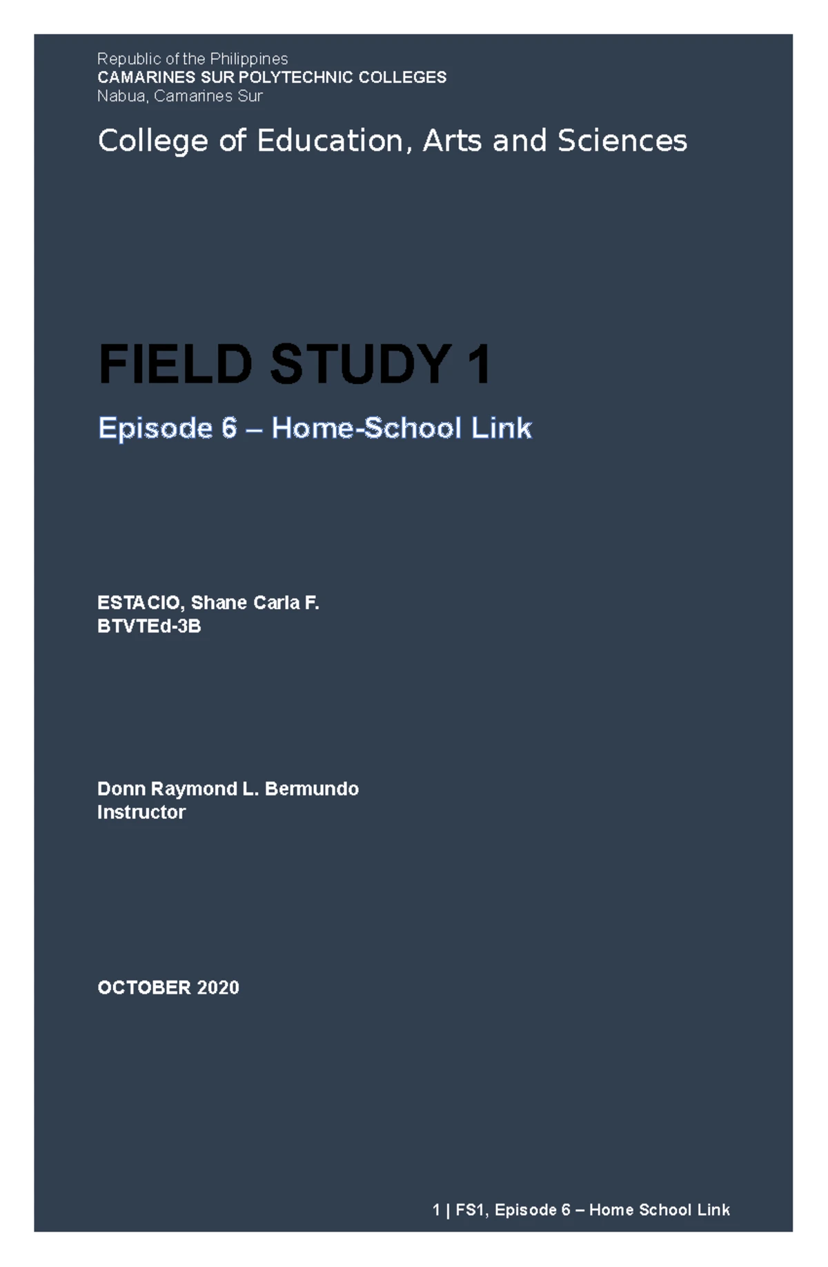 Field Study 2 Episode 4 - bachelor of technical teacher education - Studocu