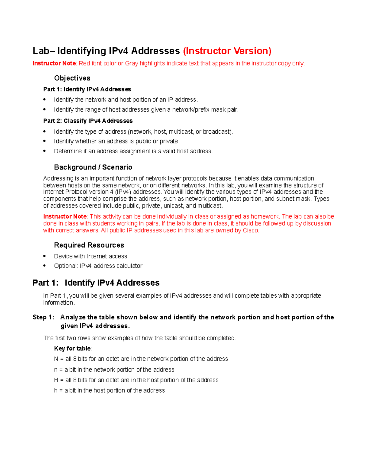 8.1.4.8 Lab - Identifying IPv4 Addresses - ILM - Lab– Identifying IPv4 Addresses (Instructor ...