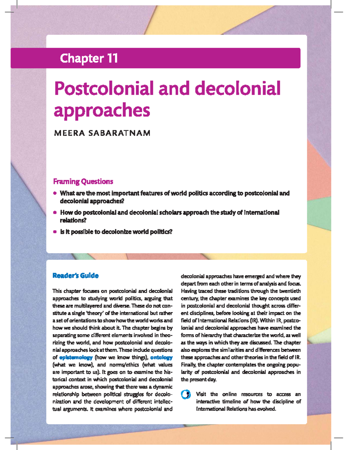 Chapter 11: Postcolonial and Decolonial Approaches in IR (MEERA ...