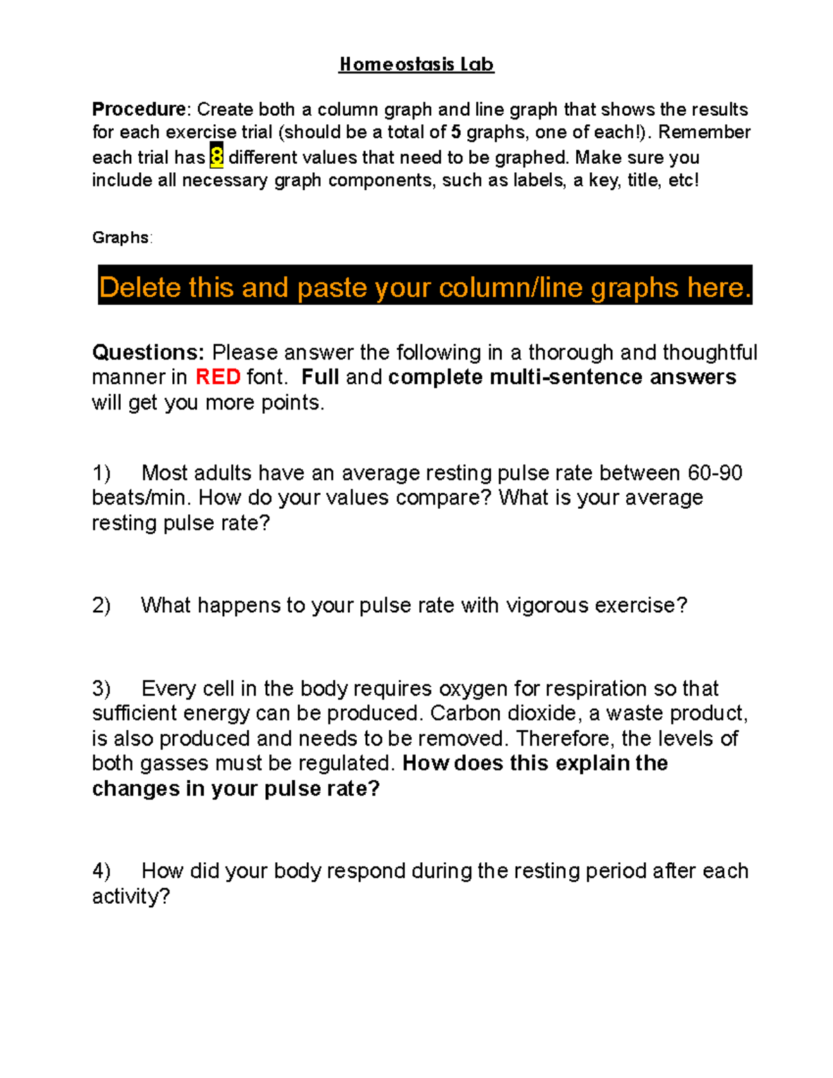 Day 2 - Homeostasis Lab: Graphs & Analysis for Bio (Eco Unit) - Studocu