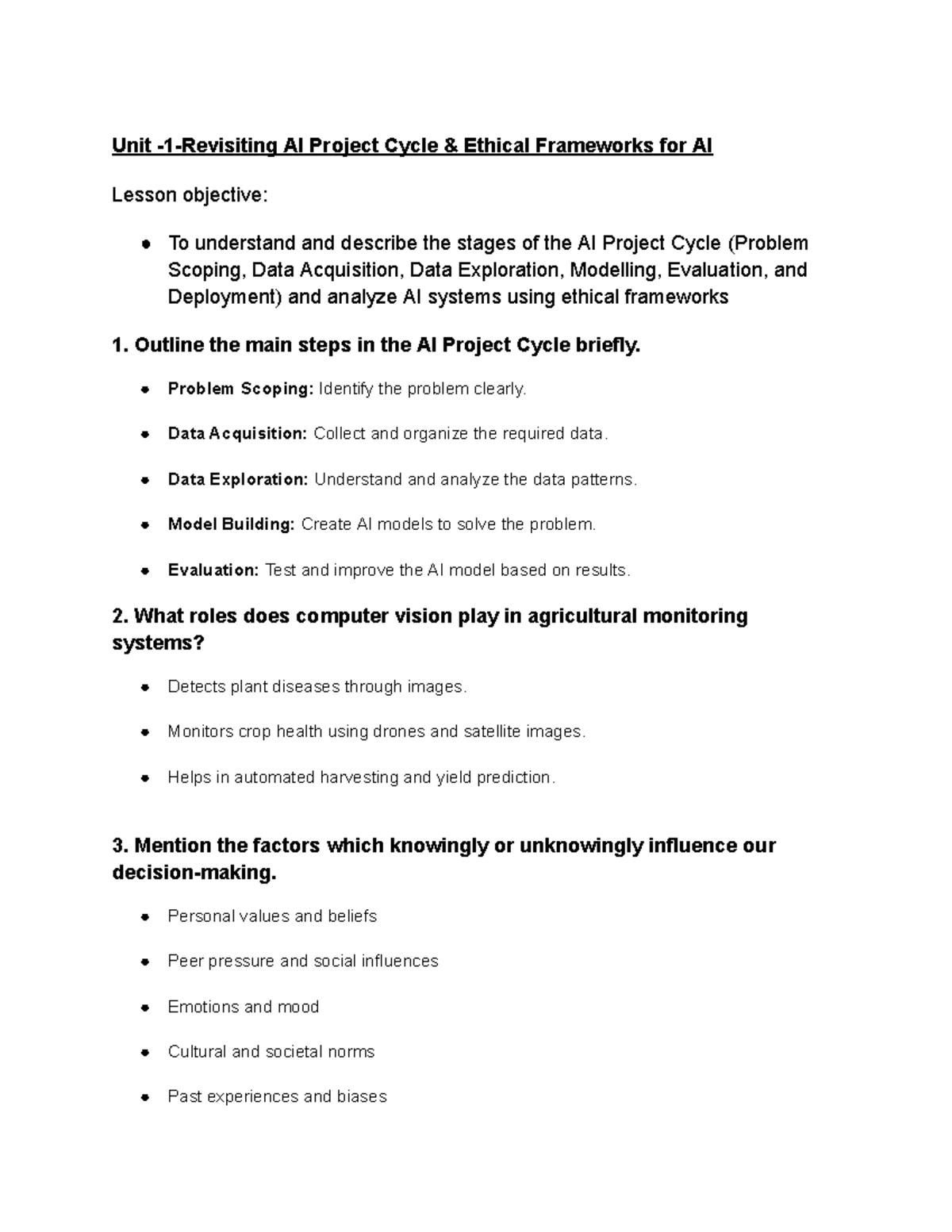 Grade 10 - AI Project Cycle Ethical Frameworks Lesson Notes - Studocu