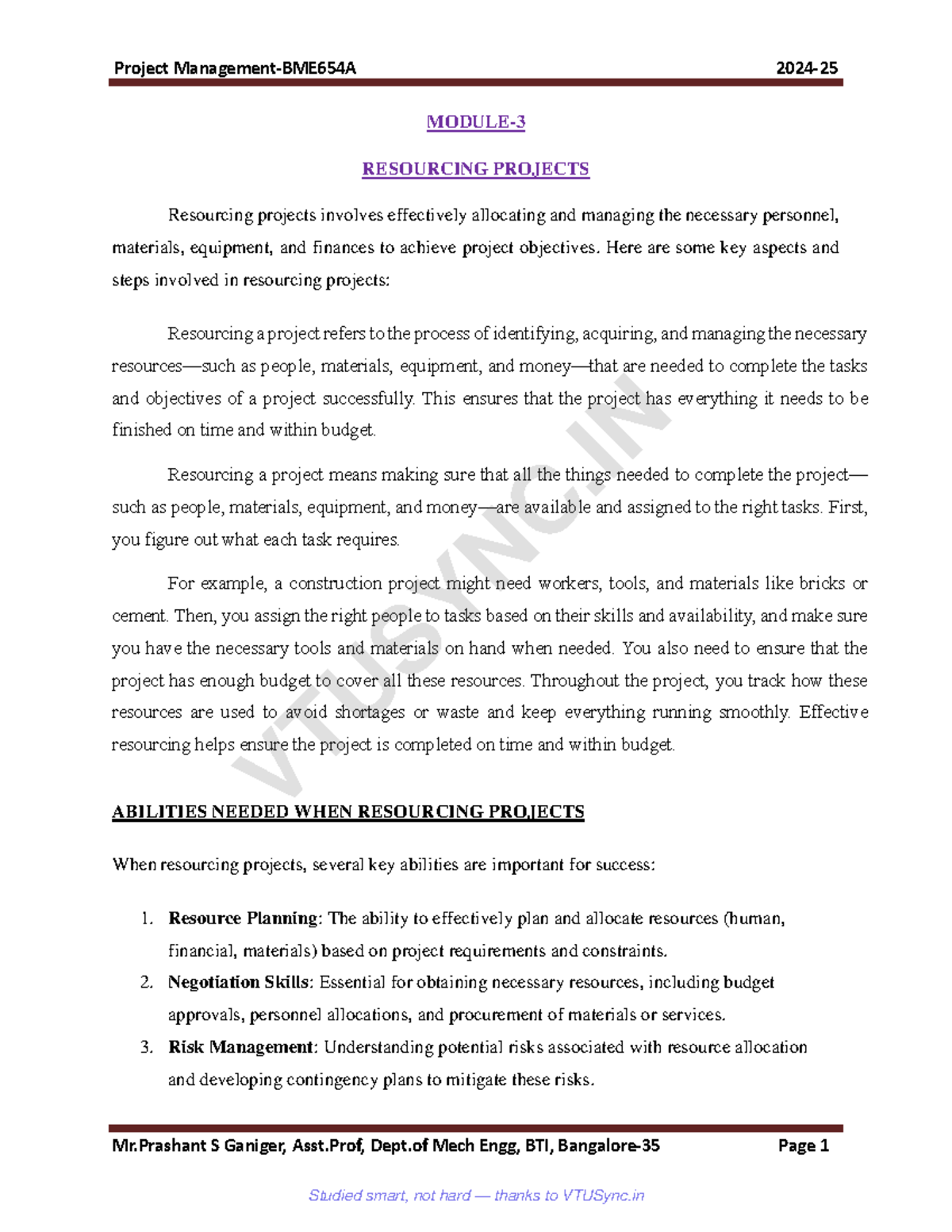 PM Module 3 - Project Resourcing and Management Notes - Studocu