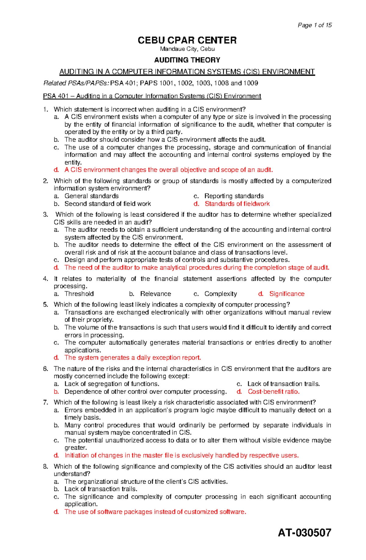 Unit 9 - Auditing in a CIS Environment - UNIT IX AUDITING IN A ...