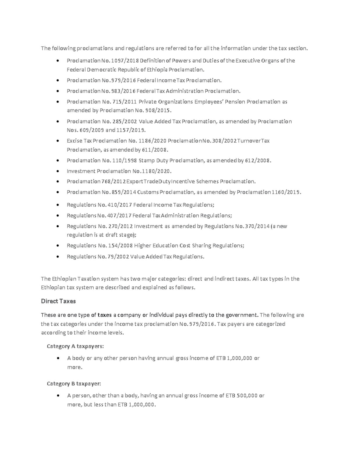 Comprehensive Overview of Ethiopian Taxation Regulations and ...