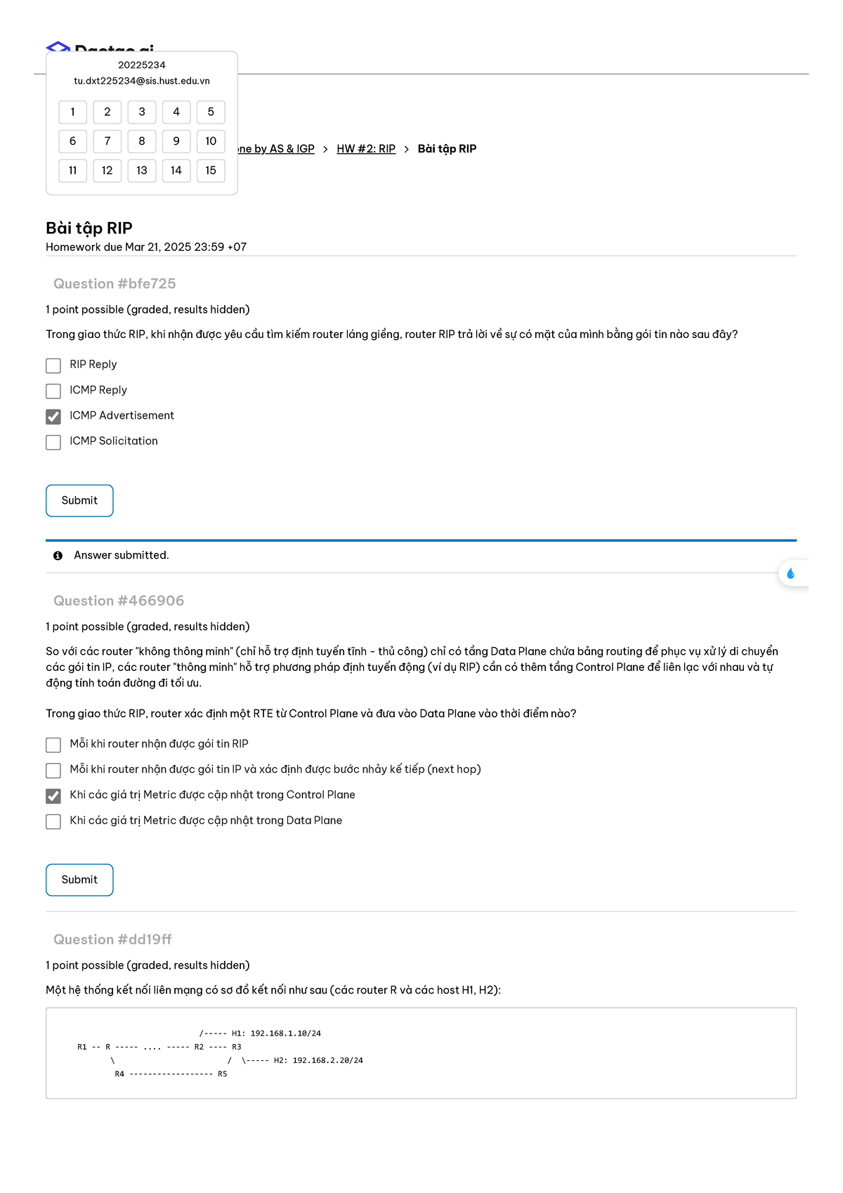 Bài tập về Giao thức RIP - HW #2 IT4651 Courseware MOOC - Studocu