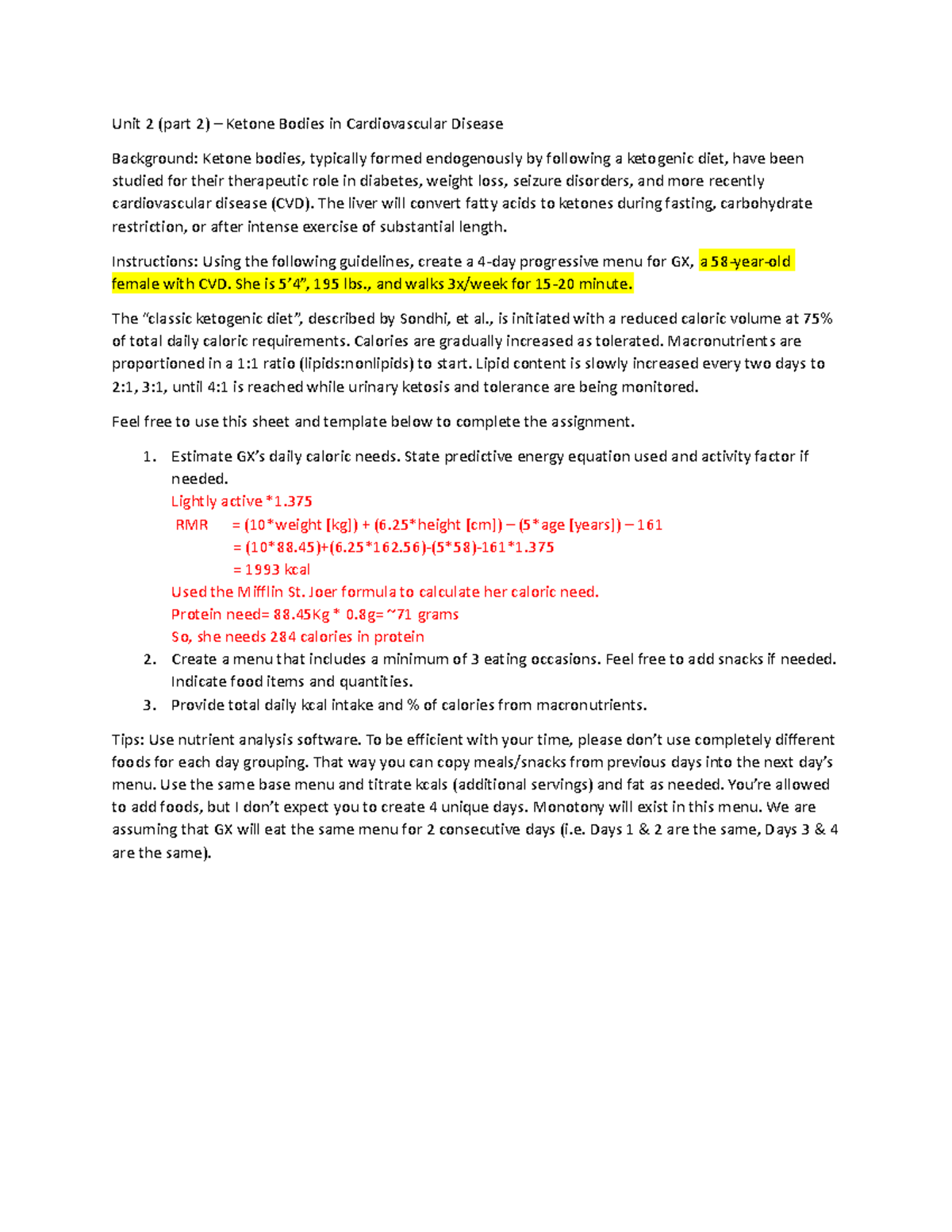 Assignment 4 - Ketogenic Diet Menu for CVD Management - Studocu