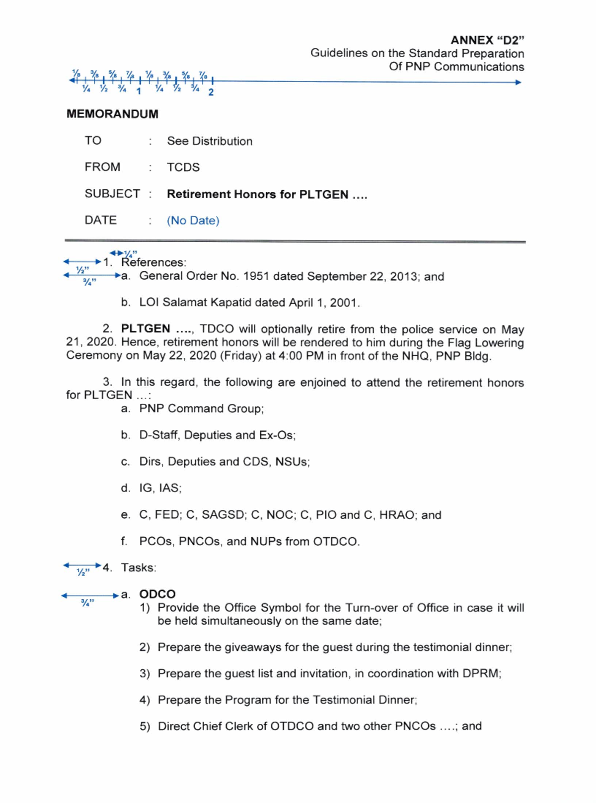 Annex D2 - Sample Memo for Retirement Honors of PLTGEN - Studocu