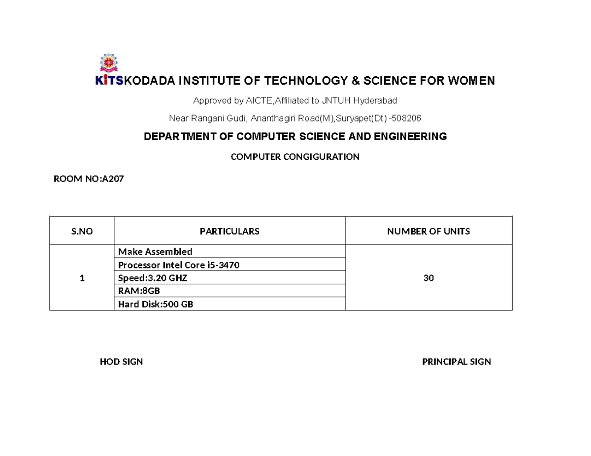 Computer congiguration - Computer Science - KODADA INSTITUTE OF ...