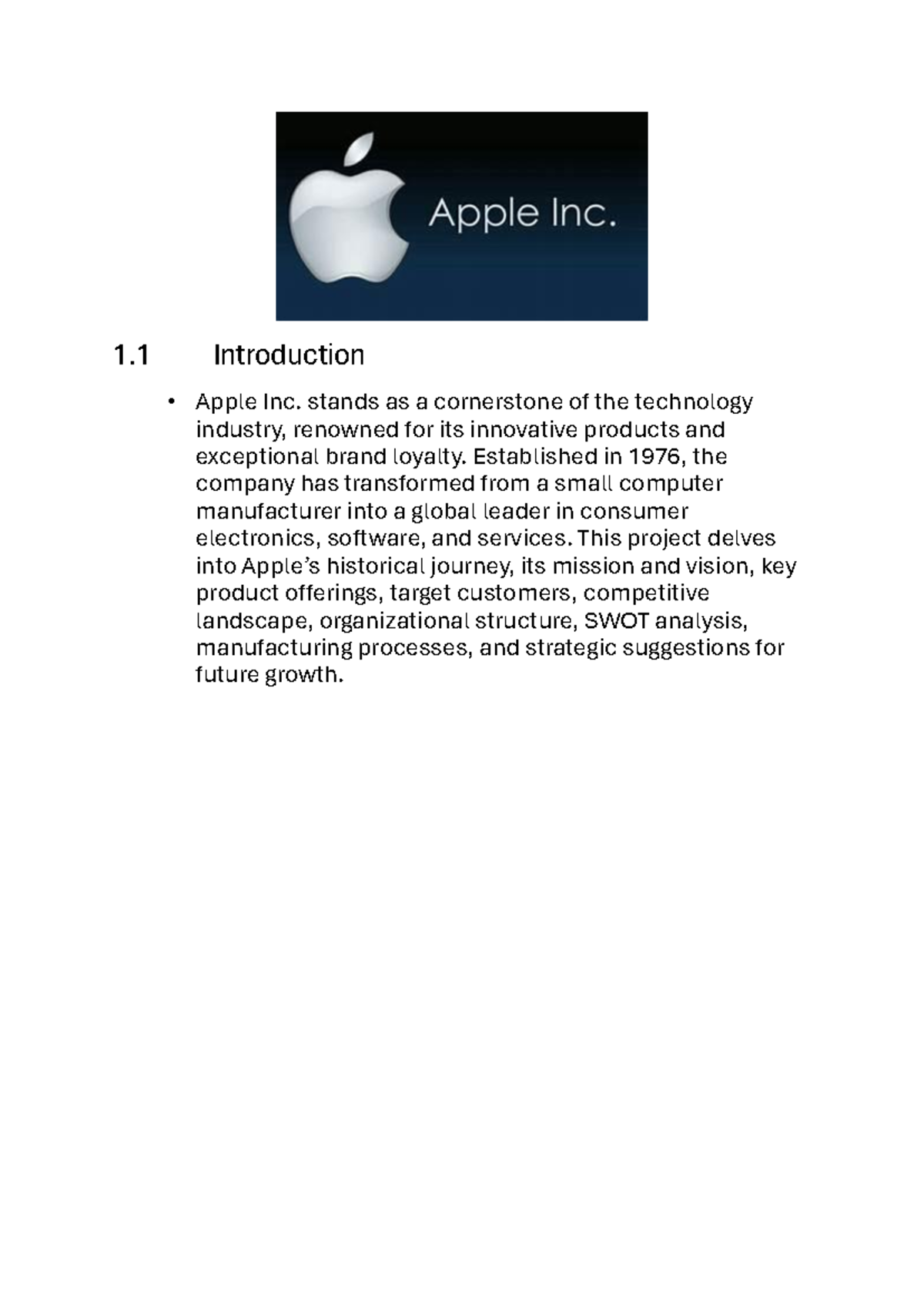 Project Report: Apple Inc. Overview and Strategic Analysis (BBA 3rd Sem ...