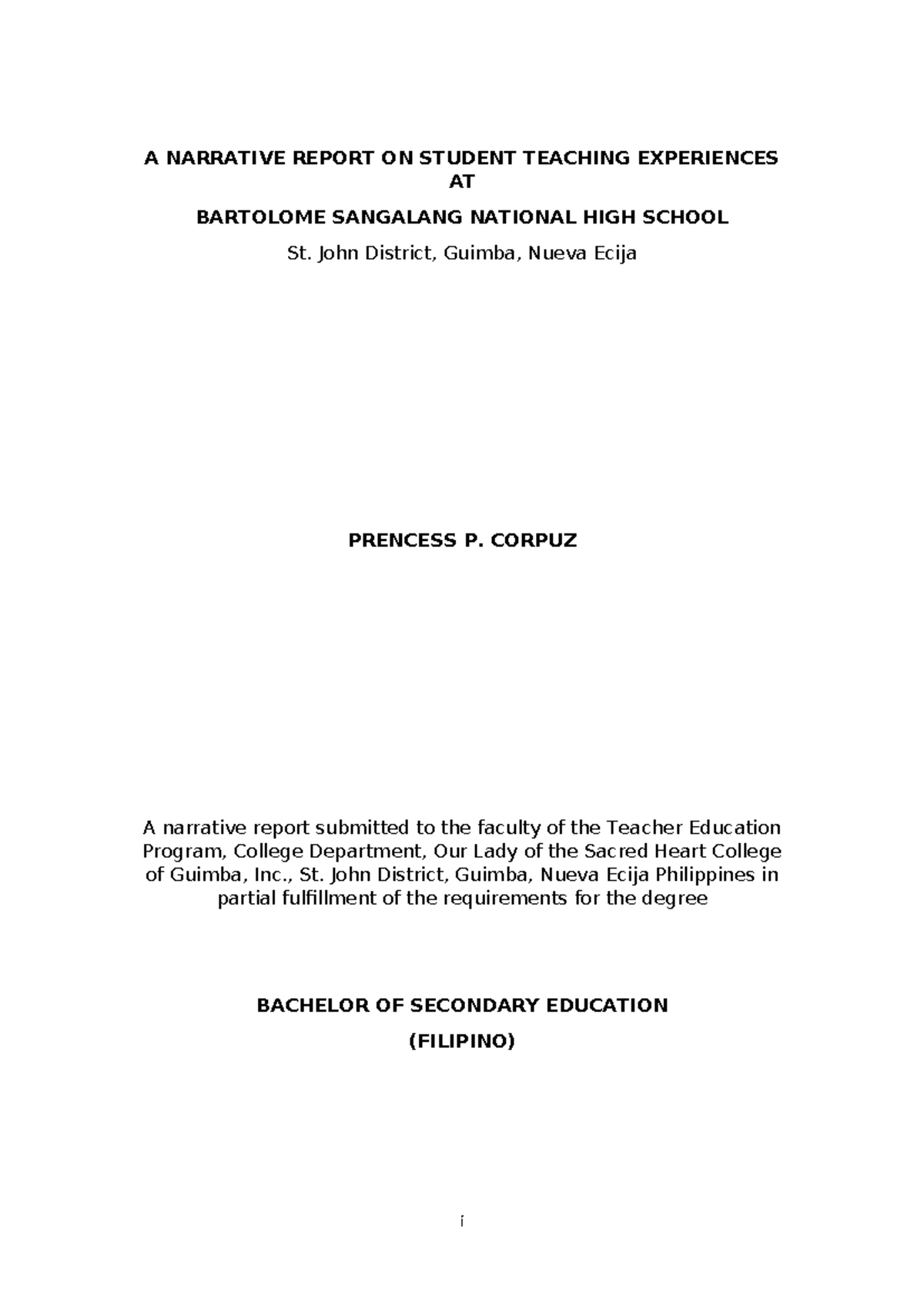 Narrative Report on Student Teaching Experiences BSEd - Studocu