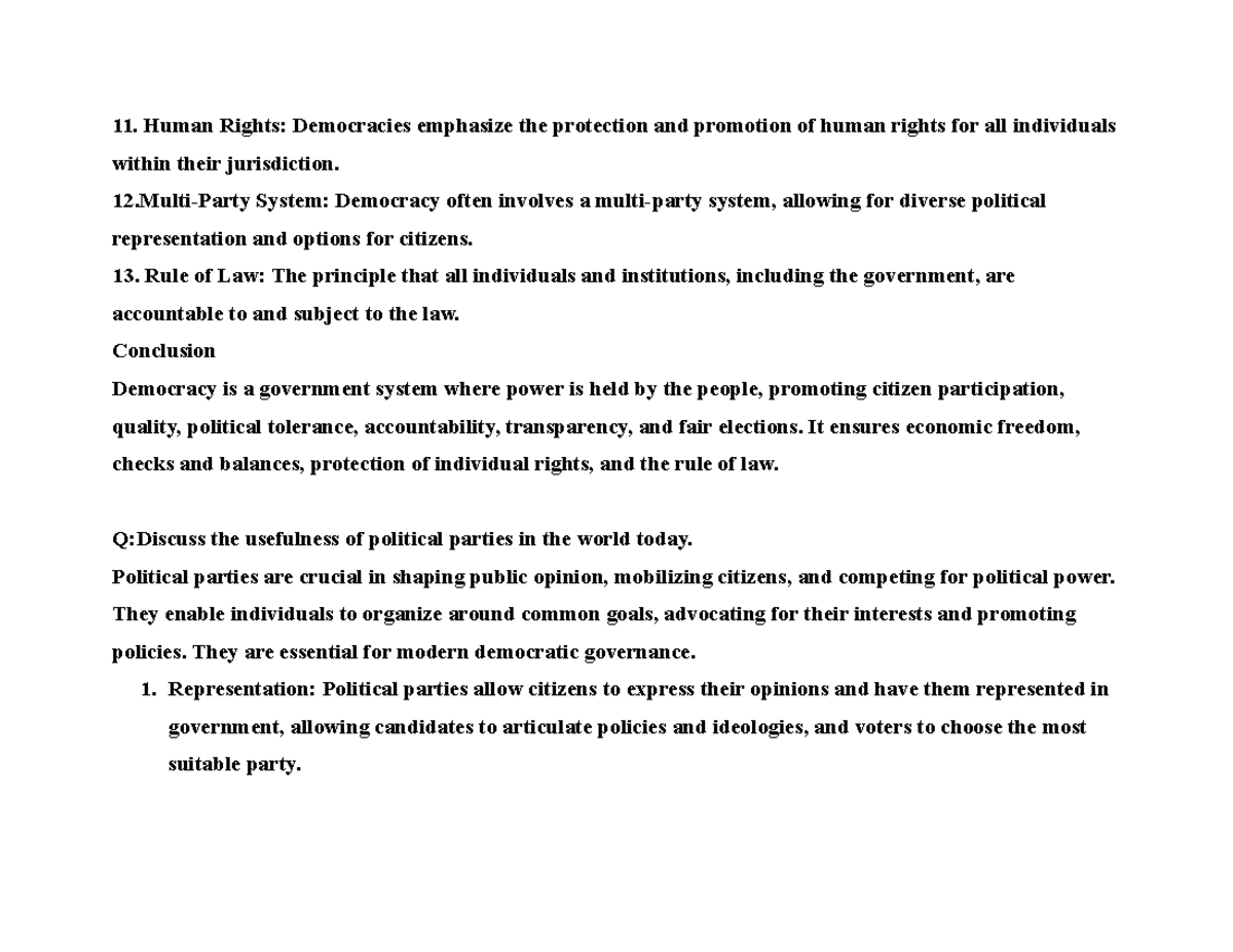 GOVT 101: The Role of Political Parties in Modern Democracies - Studocu