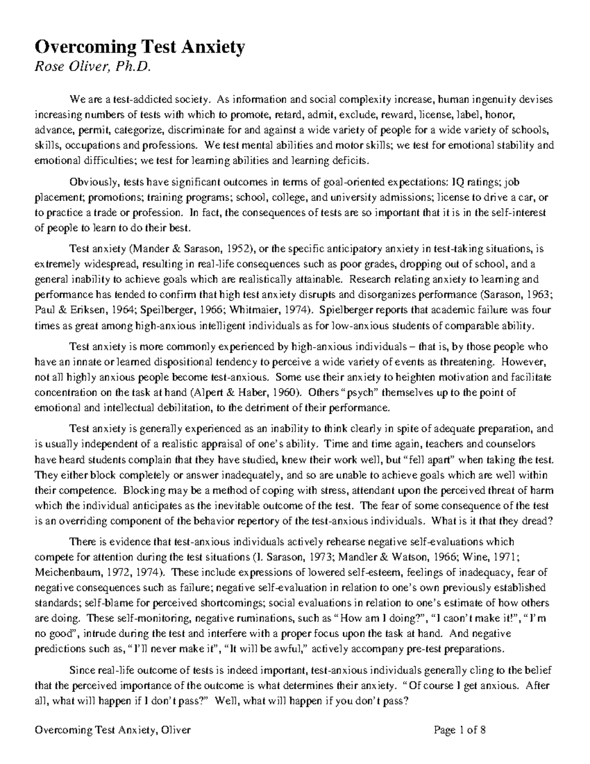 Overcoming Test Anxiety: Strategies and Techniques for Success - Studocu