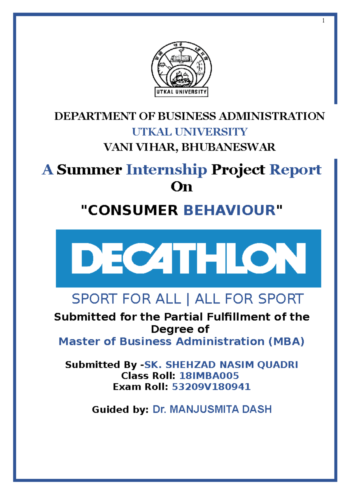 Final Internship Report on Consumer Behavior at Decathlon DSI (IMBA ...