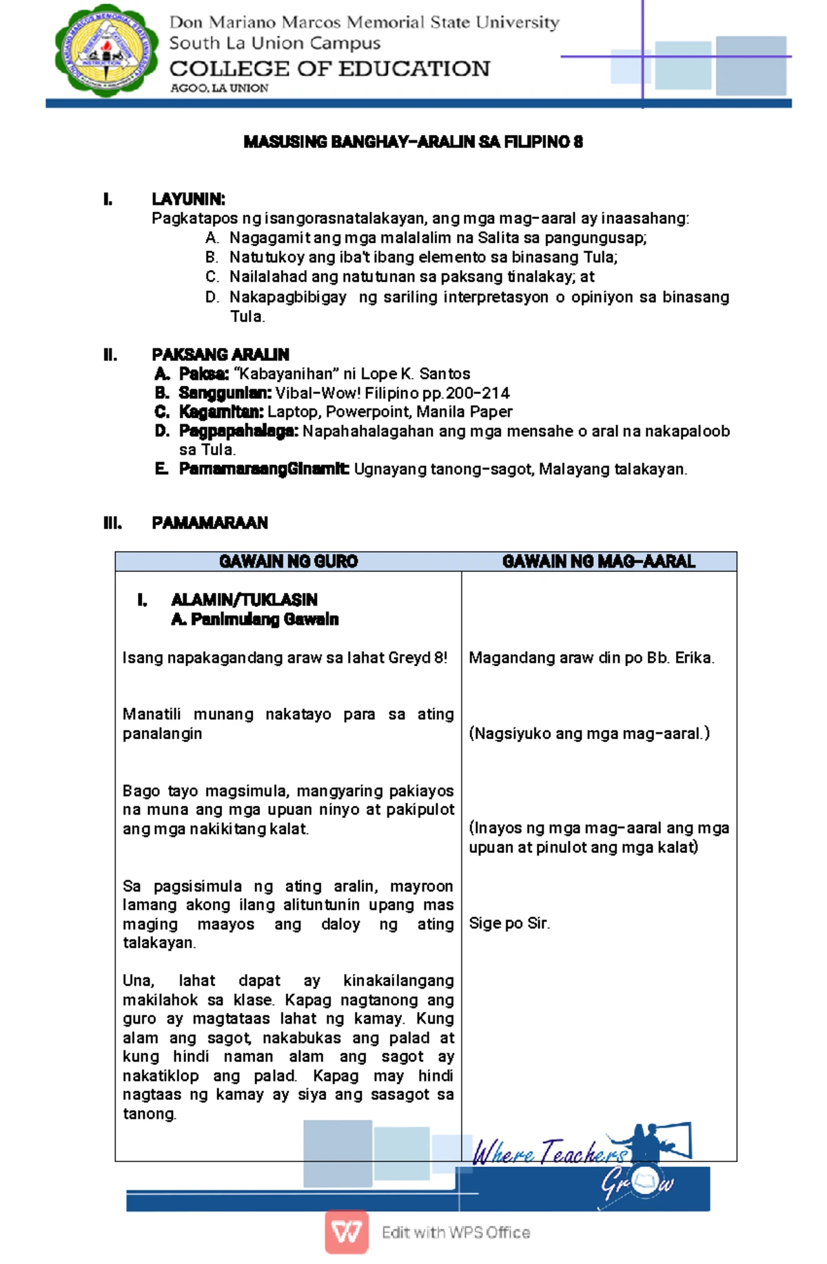 DLL English 6 Q1 Week3 DRPM - Grades 1 to 12 DAILY LESSON LOG Name of ...